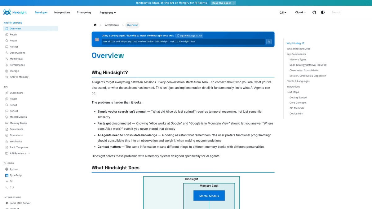 Hindsight - Open Source Agent Memory System | EveryDev.ai
