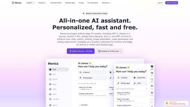 Monica - Unified AI Assistant Browser Extension | EveryDev.ai